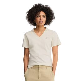 Cotolino-Poloshirt ecru mit knopflosem Kragen und Rigby Go Stickerei