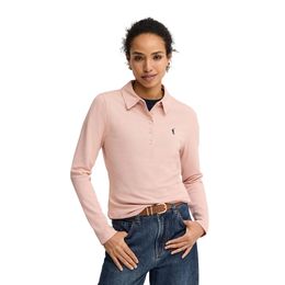 Lang&auml;rmliges Poloshirt blassrosa im Slim Fit mit Rigby Go Stickerei