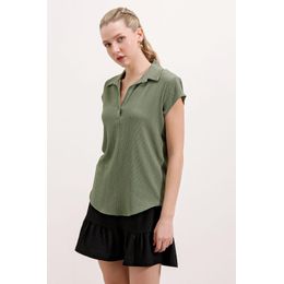 Strukturierte Polohemd-Bluse mit Knopfverschluss