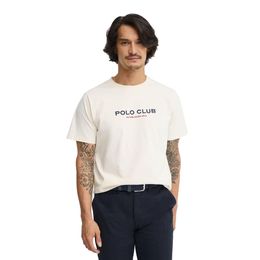 Kurz&auml;rmliges T-Shirt ecru mit Established 2012 Polo Club Stickerei