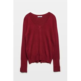 Damen V-Ausschnitt Strickpullover mit seitlichem Schlitz