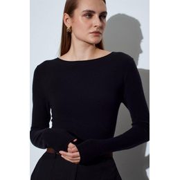 Damen Rippstrick Boot-Neck Slim-Fit Pullover