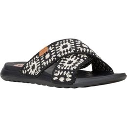 HEYDUDE Christi Slide Cottage H&auml;kelbaumwolle Damen Schwarz/Wei&szlig; Sandalen