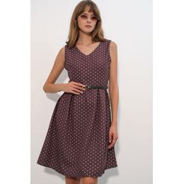 Mit Punkte-Muster G&uuml;rtelt Midi A-Linien Kleid