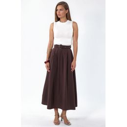 G&uuml;rtel-A-Linie Midi-Kleid mit Rundhalsausschnitt
