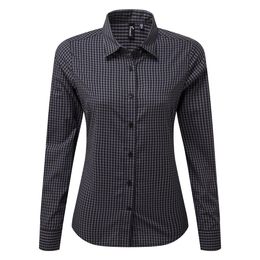 Premier Damen/Herren Maxton Check Langarmhemd (Stahl/Schwarz)