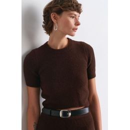 Damen Rippstrick Rundhals Kurzarmpullover