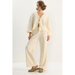 V-Ausschnitt Gestrickter Cardigan und Weite Hose Set