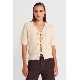 Damen Rippstrick-Acryl-Polo-Cardigan mit Bindeband vorne