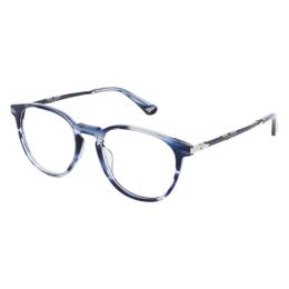 Police POIVPLU63 Brille Unisex | Fassung: Vollrand, Panto, Blau Gestreift