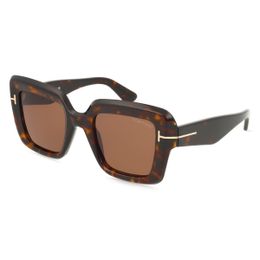 Tom Ford Tom Ford FT1157 ESME | Unisex-Sonnenbrille | Fassung: Vollrand, Quadratisch, Acetat, Havanna Dunkel | Glasfarbe: Braun