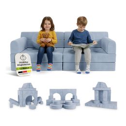 Juskys Kinder Spielsofa Kayo - Hellblau, baubare Stapelsteine f&uuml;r Kinder, pflegeleichte Kindercouch aus Cord