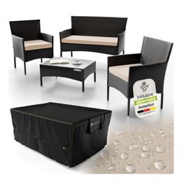 Juskys Polyrattan Gartenm&ouml;bel-Set Fort Myers schwarz mit Tisch, Sofa, 2 St&uuml;hle & Auflagen inkl. Abdeckung