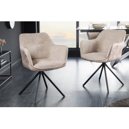 Riess Ambiente Drehbarer Stuhl VERONA champagner beige Samt Strukturstoff mit Armlehne Metallbeine schwarz Polsterstuhl Riess-Ambiente Esszimmerstuhl K&uuml;chenstuhl...