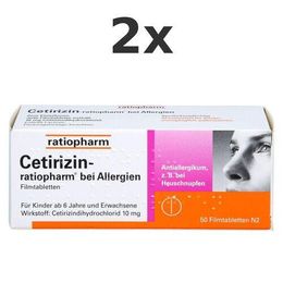 2x CETIRIZIN-ratiopharm bei Allergien 10 mg Filmtabl. Set 50 St