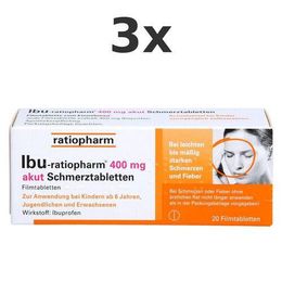 3x IBU-ratiopharm 400 mg akut Schmerztbl.Filmtabl. 20 St