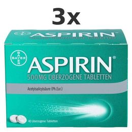 BAYER 3x Aspirin 500 mg &uuml;berzogene Tabletten 40 St