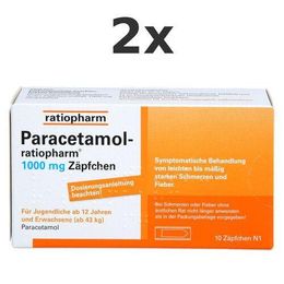 2x PARACETAMOL-ratiopharm 1.000 mg Z&auml;pfchen 10 St