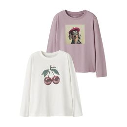 name it 2er-Set: Longsleeves "Votea" in Wei&szlig;/ Lila - 16% | Gr&ouml;&szlig;e 134/140 | Kinder-longsleeves
