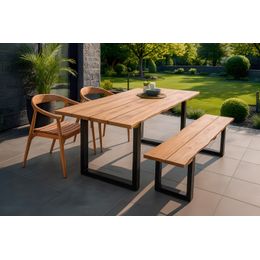Gartengruppe 4tlg Gartentisch Teak 180 x 90 cm mit Gartenbank & 2 Gartenst&uuml;hlen BOGOTA