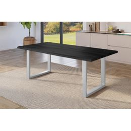 Esstisch Baumkante Holz-Optik Grau 240 x 100 U-Gestell silber JULIUS