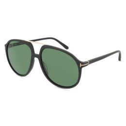 Tom Ford FT1079 ARCHIE | Unisex-Sonnenbrille | Fassung: Vollrand, Pilot, Acetat, Schwarz Matt | Glasfarbe: Gr&uuml;n
