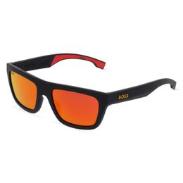 HUGO BOSS Boss 1450/S | Herren-Sonnenbrille | Fassung: Vollrand, Quadratisch, Kunststoff, Schwarz Matt | Glasfarbe: Rot