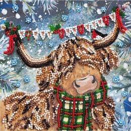 buttinette Perlen-Stickbild "Highland Kuh Weihnachten", 15 x 15 cm