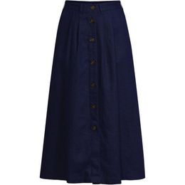 LANDS' END Leinen-Midirock, Damen,  Blau, Leinen, by Lands' End