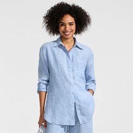 LANDS' END Langes Oversized Premium Reinleinen-Hemd in Petite-Gr&ouml;&szlig;e, Damen, size: petite, Wei&szlig;, Leinen, by Lands' End