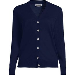 LANDS' END Feinstrick-Baumwollcardigan mit unterlegtem Ausschnitt, Damen, size: regular, Blau, Baumwolle, by Lands' End