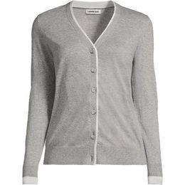 LANDS' END Feinstrick-Baumwollcardigan mit unterlegtem Ausschnitt, Damen, size: regular, Grau, Baumwolle, by Lands' End