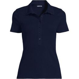 LANDS' END Feinripp-Poloshirt mit Lochmusterkragen, Damen,  Wei&szlig;, Baumwoll-Mischung, by Lands' End