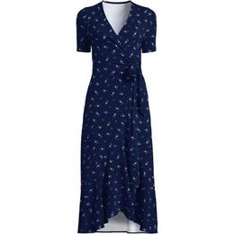 LANDS' END Wickelkleid aus Baumwoll/Modalmix mit kurzen &Auml;rmeln, Damen,  Blau, Elasthan/Baumwoll-Mischung/Synthetic-blend, by Lands' End