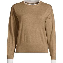 LANDS' END Feinstrick-Baumwollpullover mit unterlegtem Ausschnitt, Damen, size: regular, Beige, Baumwolle, by Lands' End