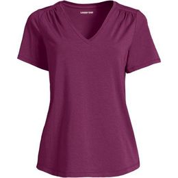 LANDS' END Baumwoll-Modal-Shirt mit V-Ausschnitt und Spitzenbesatz, Damen, size: regular, Rot, Elasthan/Baumwoll-Mischung/Baumwolle Modal, by Lands' End