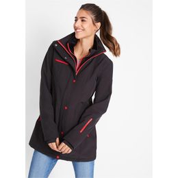 bonprix wasserabweisende Stretch-Softshell-Longjacke, schwarz, Gr.44, Ansprechende Softshell &Uuml;bergangsjacke mit Windschutz-Leiste, aus Softshell