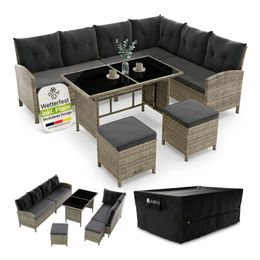 Juskys Gartenlounge Manacor grau - Sofa, Tisch, Hocker & Kissen inkl. Abdeckung - 8 Personen - Sitzbez&uuml;ge Grau