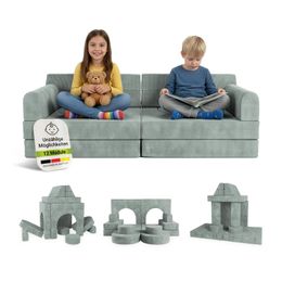 Juskys Kinder Spielsofa Kayo - Hellgr&uuml;n, baubare Stapelsteine f&uuml;r Kinder, pflegeleichte Kindercouch aus Cord