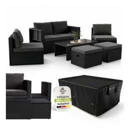 Juskys Polyrattan Gartenm&ouml;bel Set Salou inkl. Abdeckung - Outdoor Lounge f&uuml;r 6 Personen, wetterfest - Schwarz