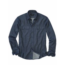 noch offen Herren Italo-Overshirt Blau 35% Leinen, 33 % Polyamid, 32 % Baumwolle