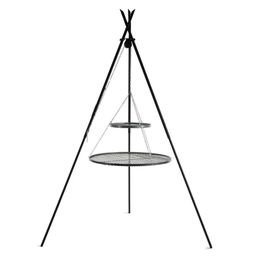 Schwenkgrill Dreibein, 210 cm, Doppelrost, Naturstahl, Gartengrill