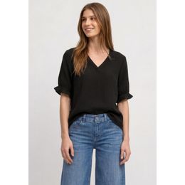 Street One Damen Shirtbluseschwarz, Gr. 40, Strukturmuster, Web, 100% Baumwolle, Blusen, aus reiner Baumwolle