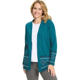 Damen Longstrickjacke mit Bord&uuml;ren-Muster petrol-marine, Gr&ouml;&szlig;e 38