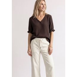 Street One Damen Shirtbluseschwarz coffee, Gr. 44, Strukturmuster, Web, 100% Baumwolle, Blusen, aus reiner Baumwolle