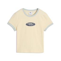 Puma Damen T-Shirt "FUTURE.Puma.ARCHIVE Slim Graphic Ringer T-Shirt Damen"buttercream gelb, Gr. L, Obermaterial: 100% Baumwolle. Rippe: 80%