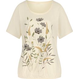 Damen T-Shirt mit Blumen-Druck im Vorderteil champagner, Gr&ouml;&szlig;e 52