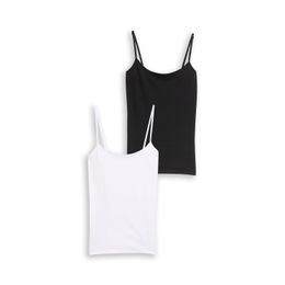 Tom Tailor Denim Damen Basic Top im 2er-Pack, schwarz, Uni, Gr. M