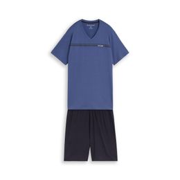 Tom Tailor Herren Pyjama-Set mit Logo-Print, blau, Uni, Gr. 48