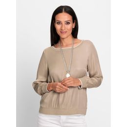Heine Damen Blusenshirt, Braun, Gr. 42, Blusen langarm, Material: Viskose